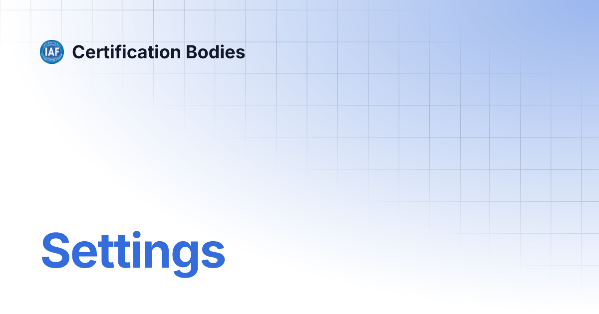 Settings | Certification Bodies