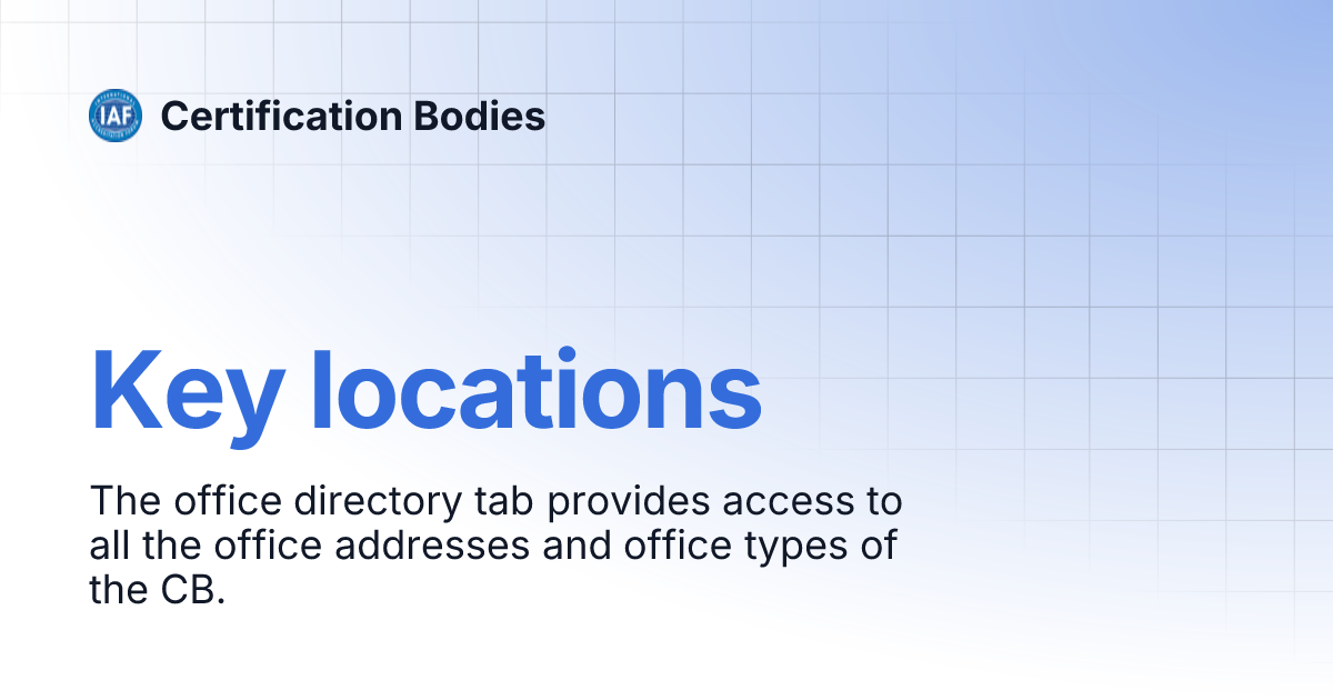 Key locations | Certification Bodies