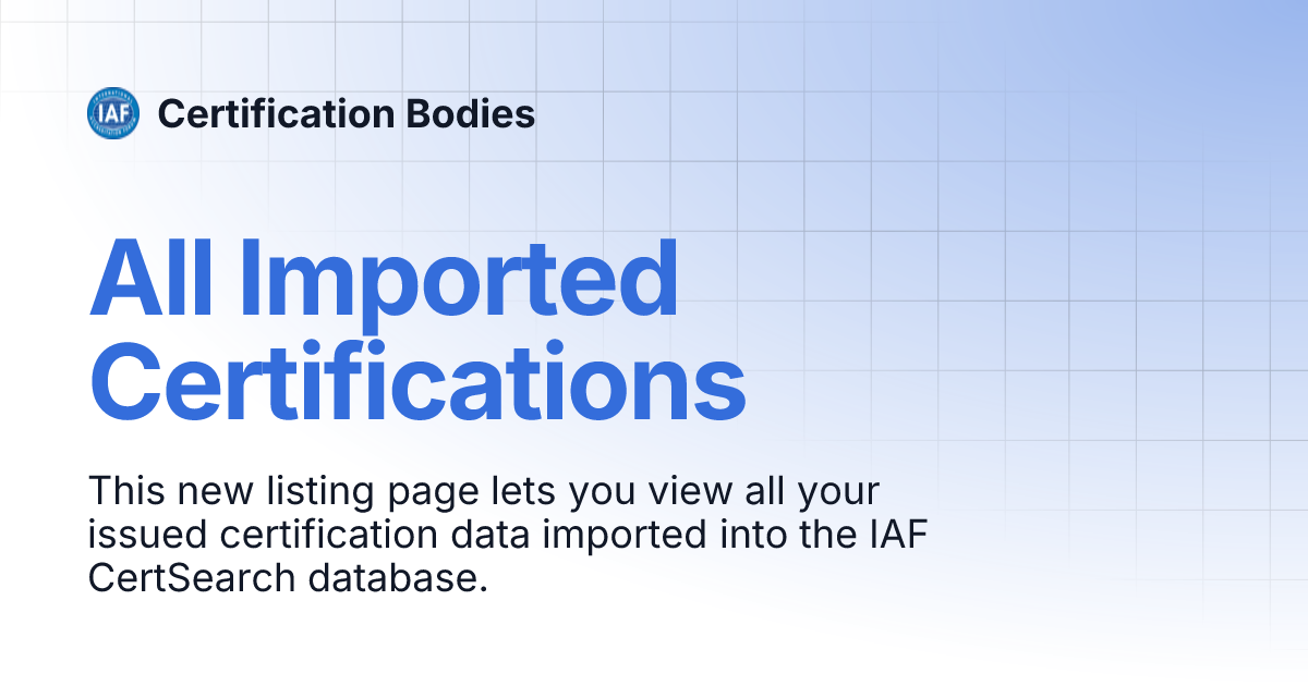 All Imported Certifications | Certification Bodies