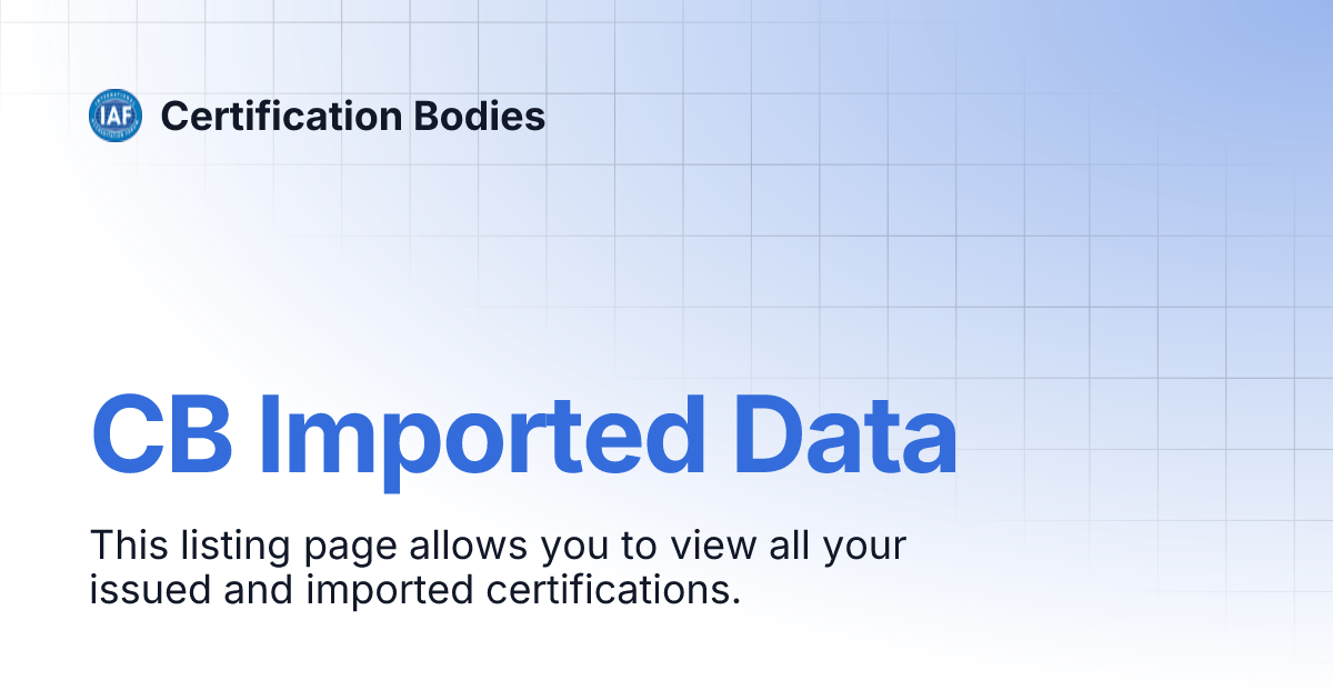 CB Imported Data | Certification Bodies