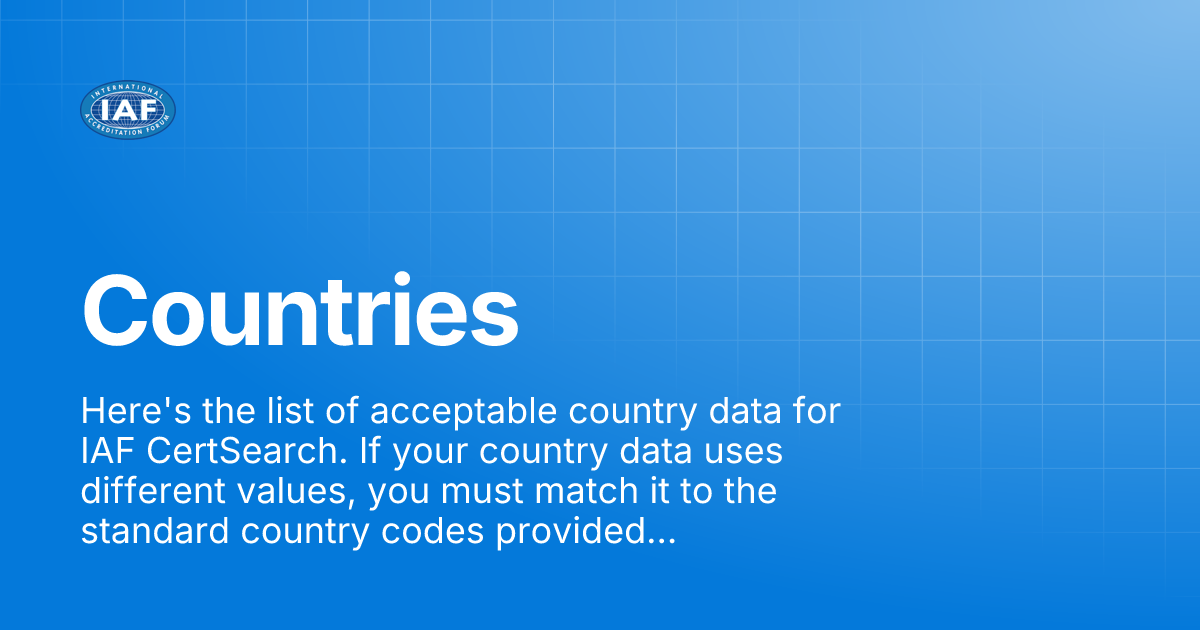 Countries | IAF CertSearch User Guide